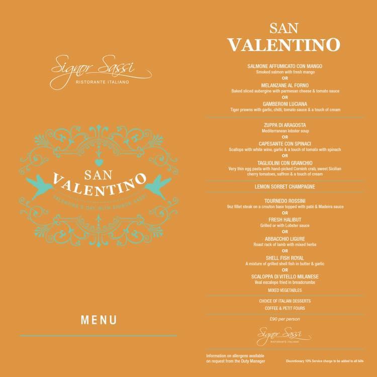Menu at Signor Sassi restaurant, London