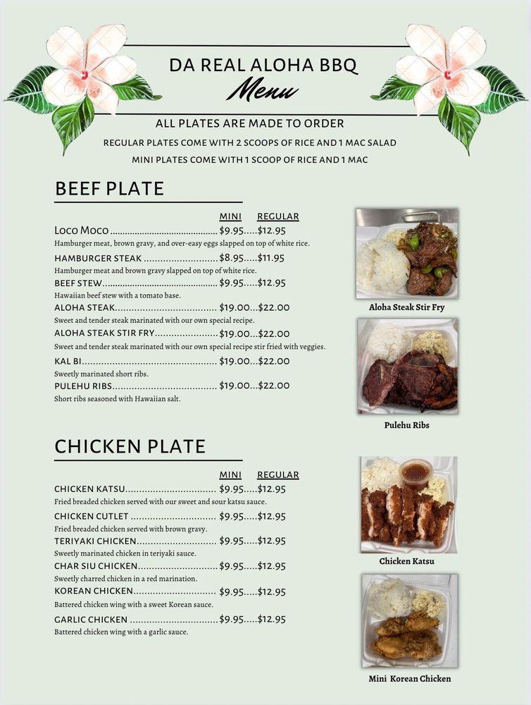 Menu at Da Real Aloha BBQ, El Paso