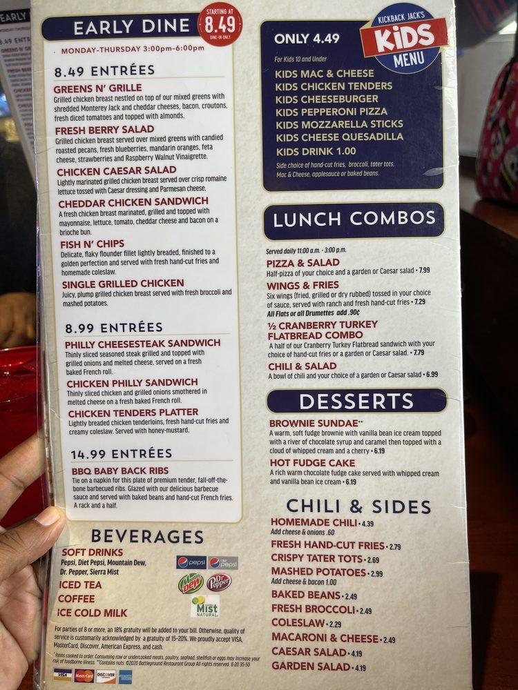 Menu at Kickback Jack's High Point pub & bar, High Point