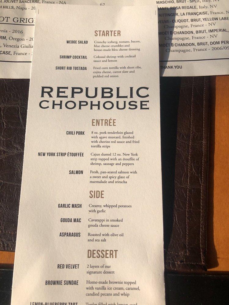 Menu at Republic Chophouse, Green Bay