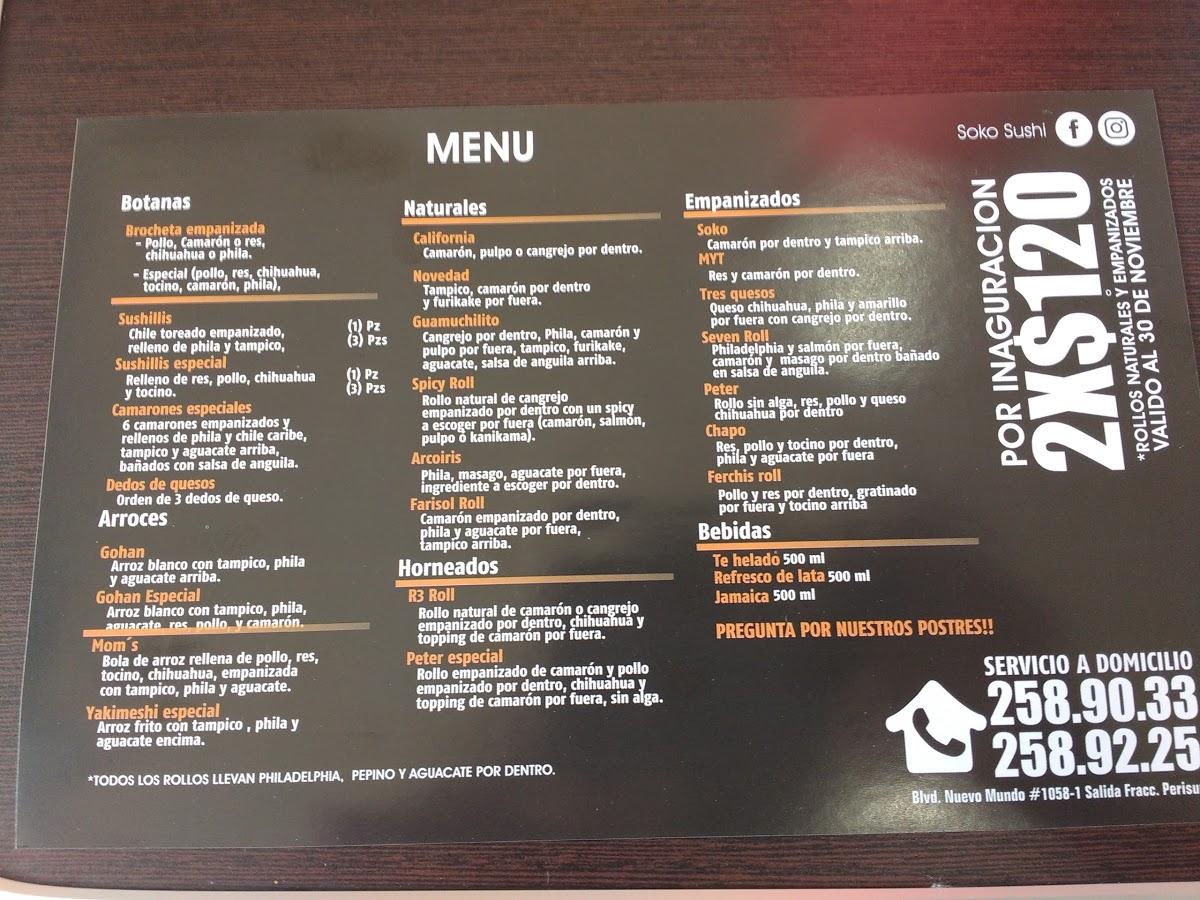 Carta del restaurante Soko Sushi Perisur, Culiacán Rosales