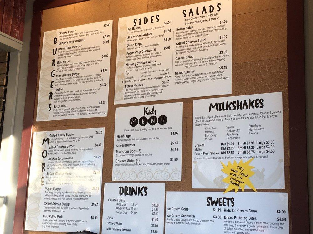 Menu at Spanky Burger & Brew pub & bar, Tacoma