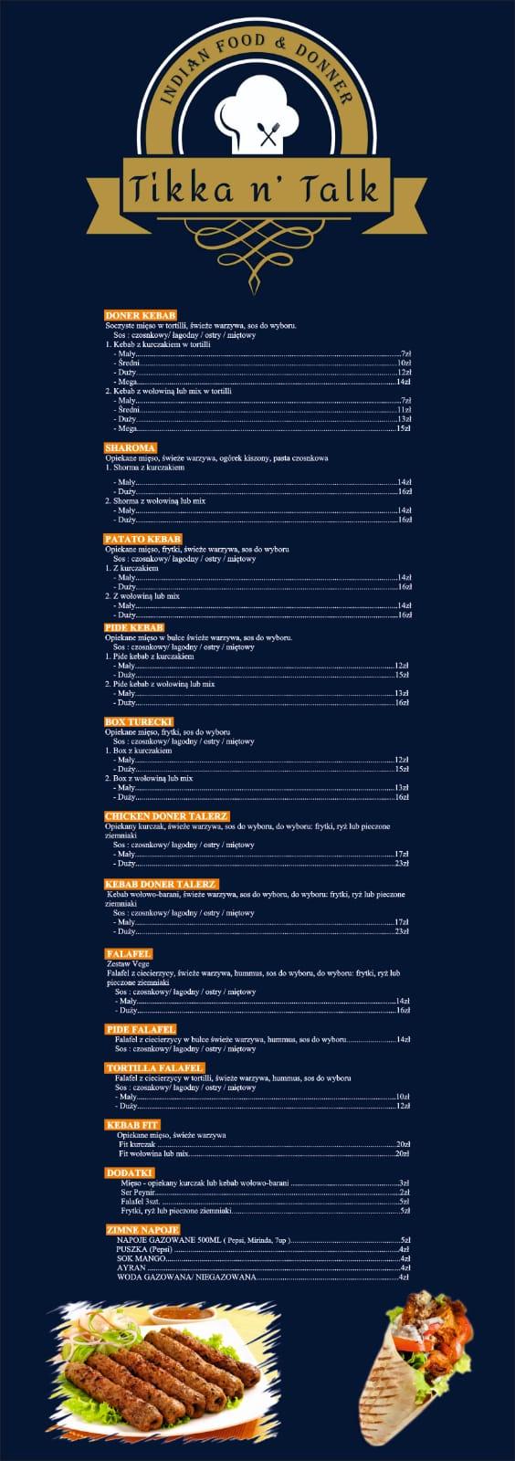Menu at Tikka n' Talk Indian Food & Donner restaurant, Warsaw