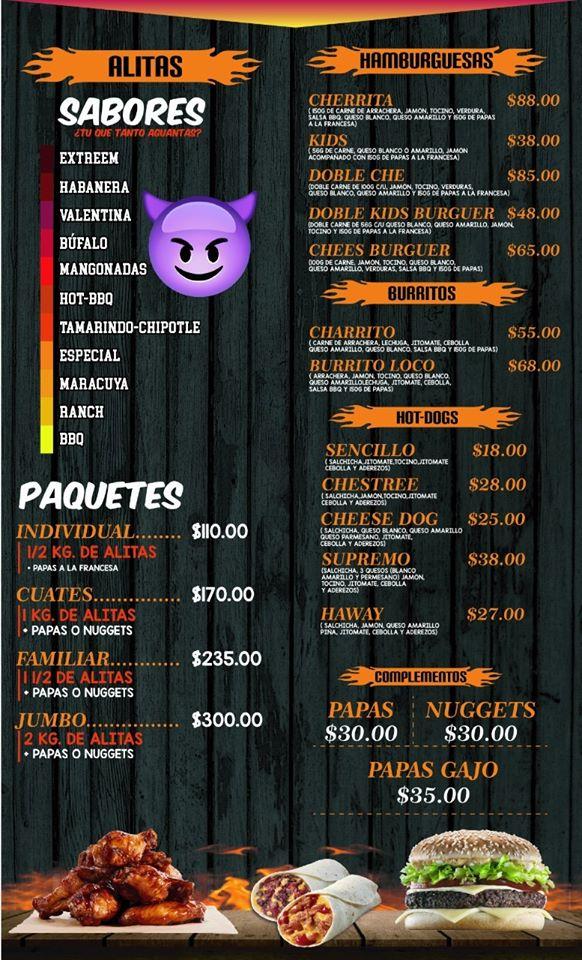 Menu at Alitas cerveza hamburguesas restaurant, Chilpancingo