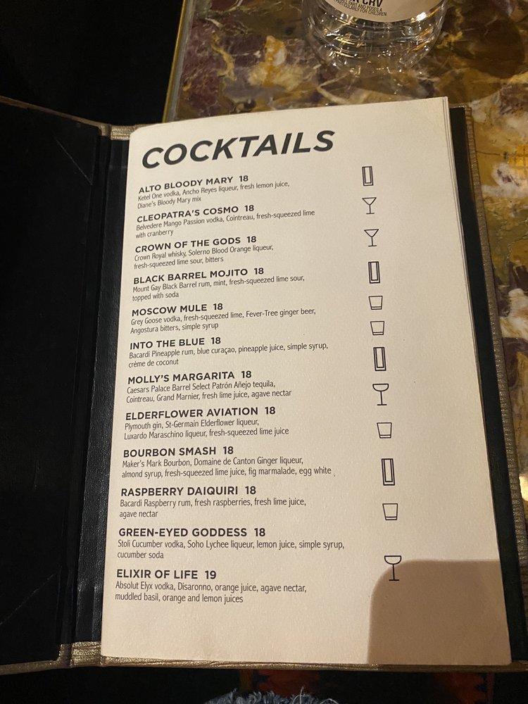 Menu at Alto Bar, Las Vegas, S Las Vegas Blvd