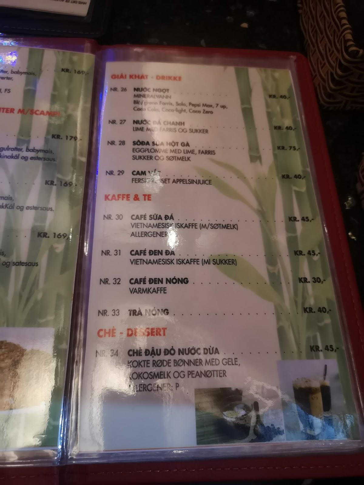 Menu at Dalat Cafe, Oslo