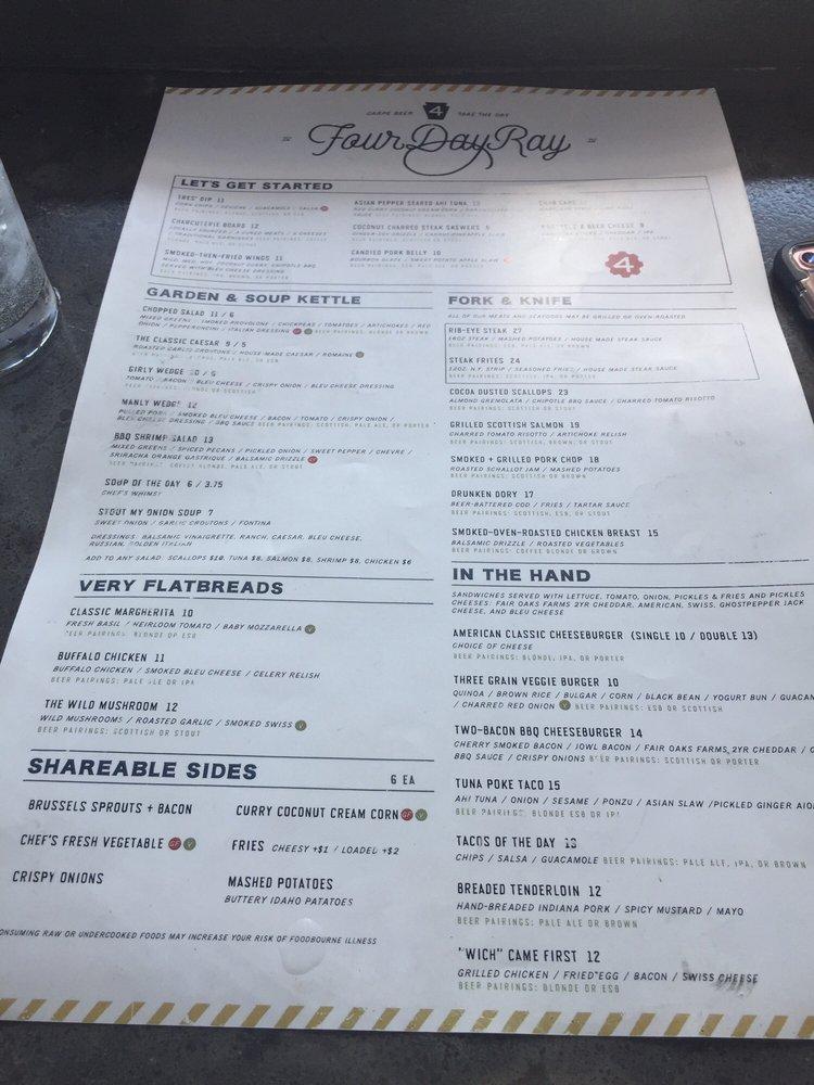Menu at Four Day Ray Brewing pub & bar, Fishers