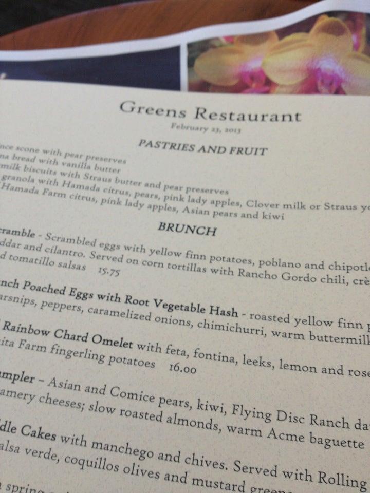 Menu at Greens restaurant, San Francisco, Building A