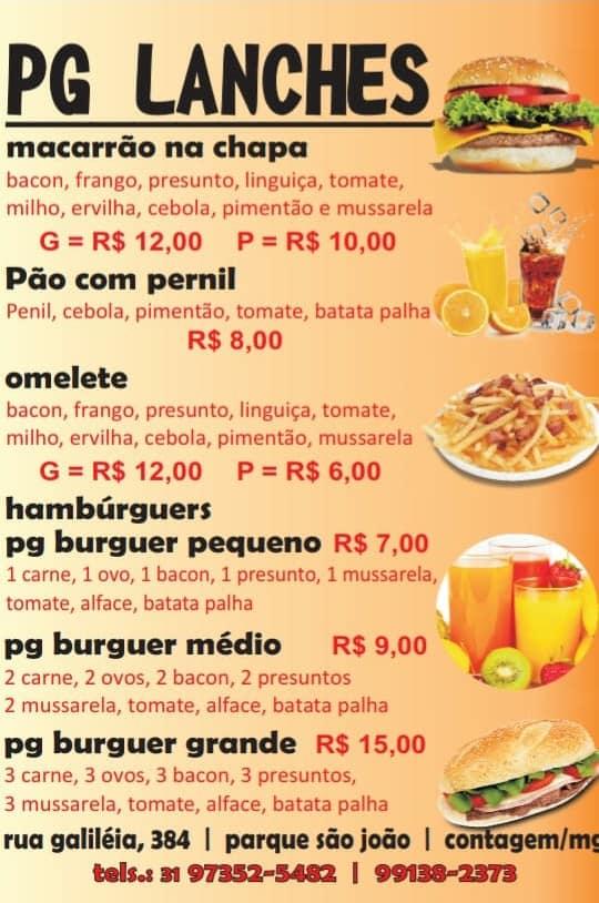 Menu em Pg lanches restaurante, Contagem