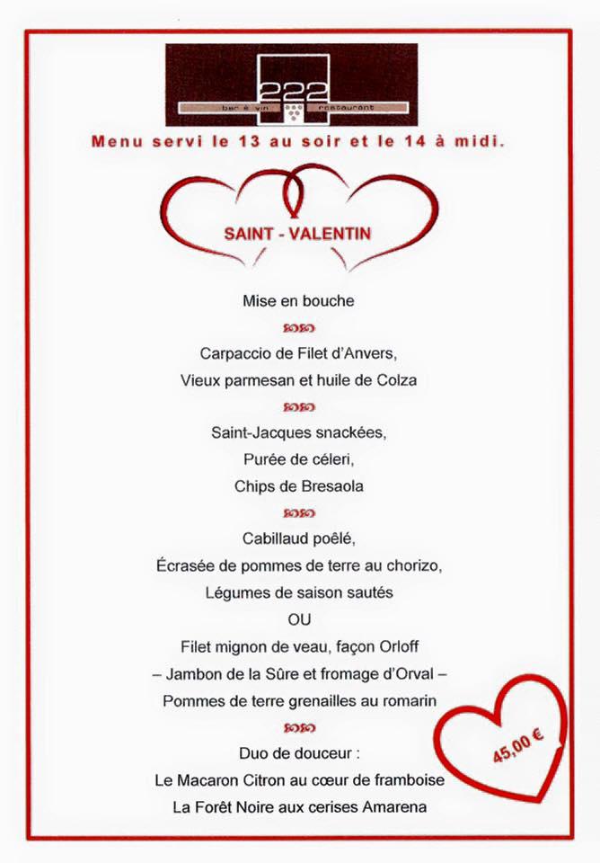 Menu au Bar a Vin - Restaurant Le 222, Bastogne