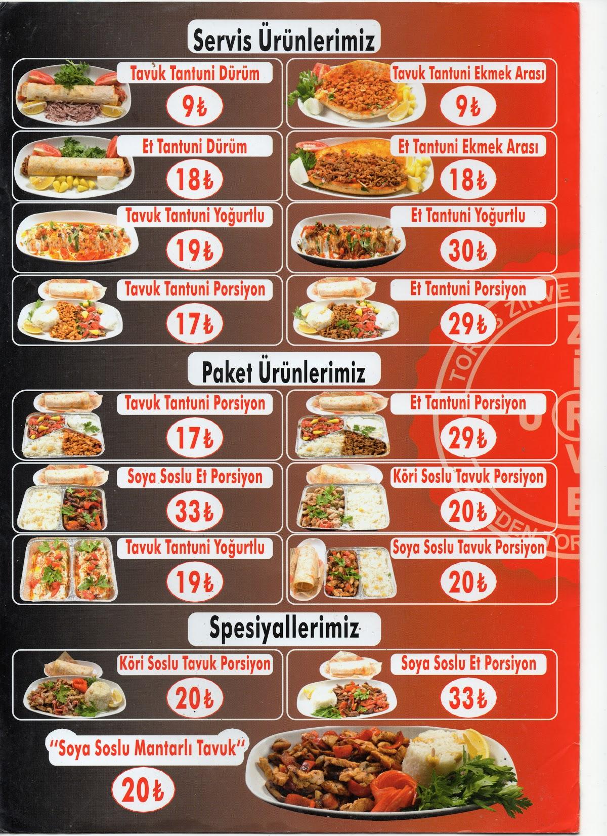 Menu at Toros Tantuni Kartal, Istanbul