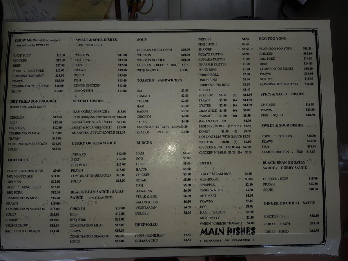 Menu at Triple "R" cafe, Auckland
