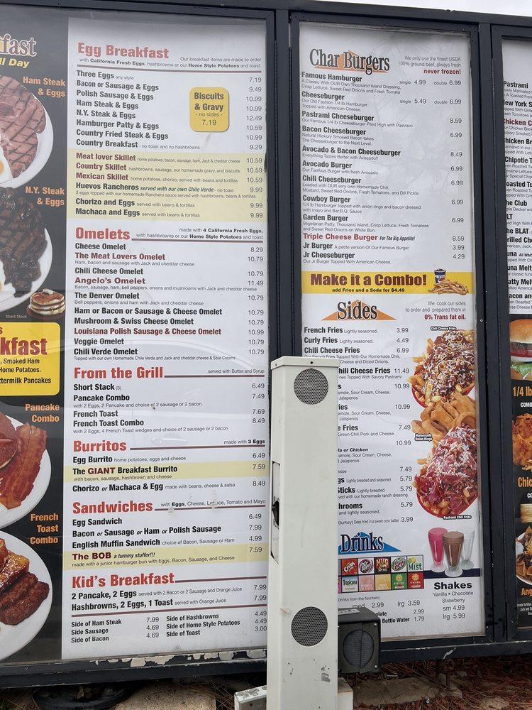 Menu at Angelo's Burgers restaurant, Moreno Valley