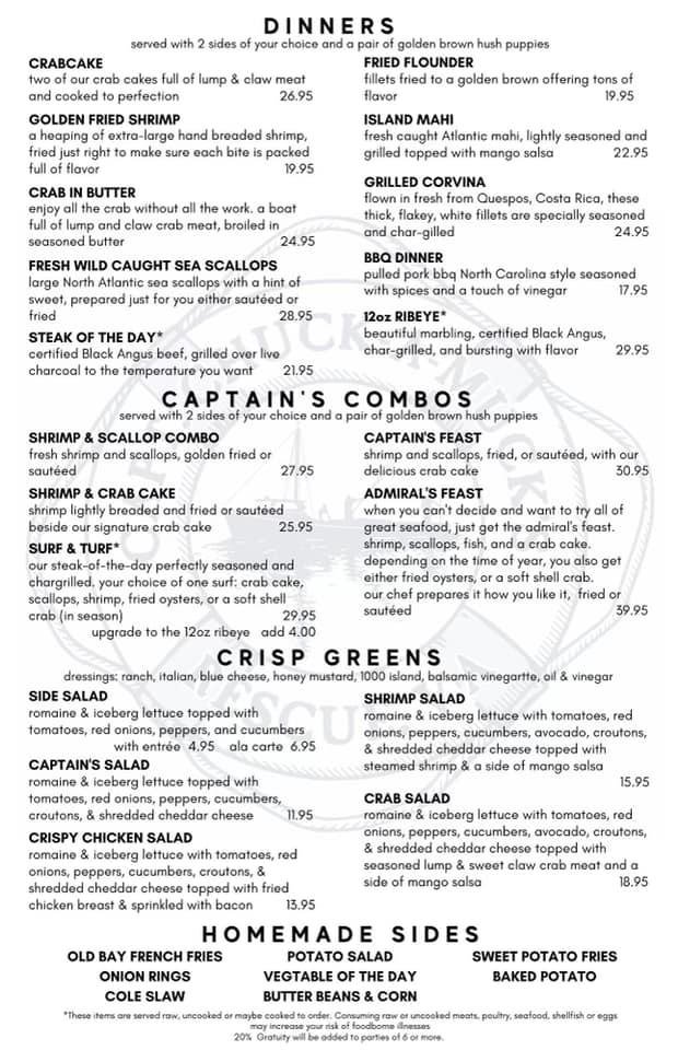 Menu at Captain Chuck-A-Muck's restaurant, Rescue, Marina Rd SUITE 100