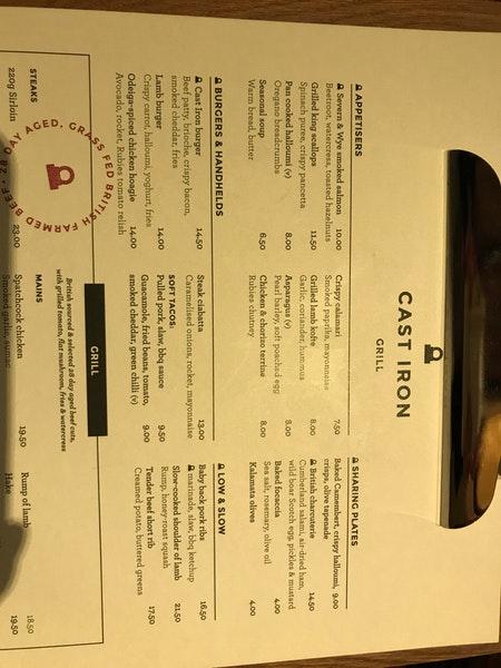 Menu at Cast Iron Grill pub & bar, Edinburgh