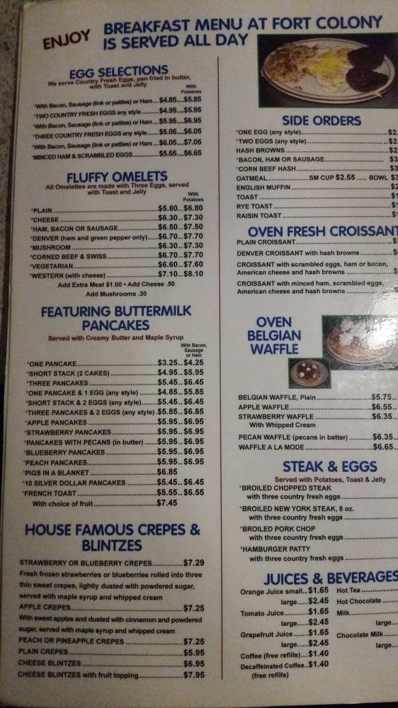 Menu at Fort Colony Restaurant, Fort Madison