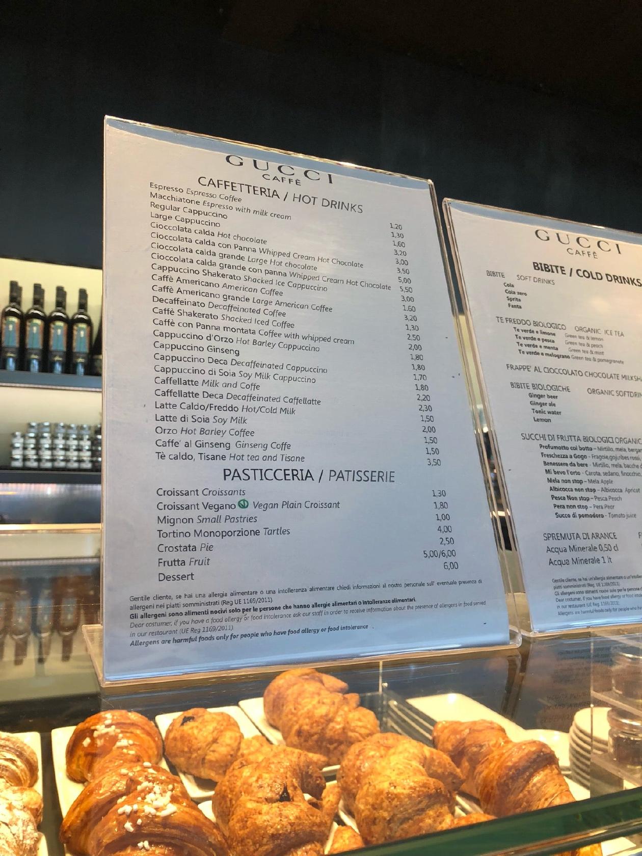 Menu da Gucci Caffè caffè bar, Leccio