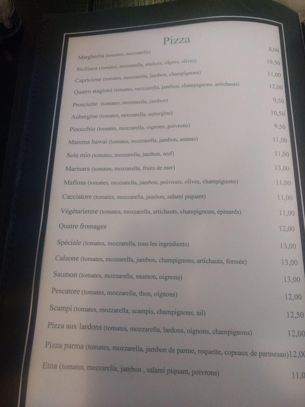 Menu au La Dolce Mama, Eghezee