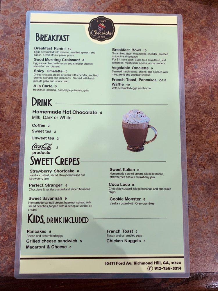 Menu at All Things Chocolate & More restaurant, Richmond Hill, Ford Ave
