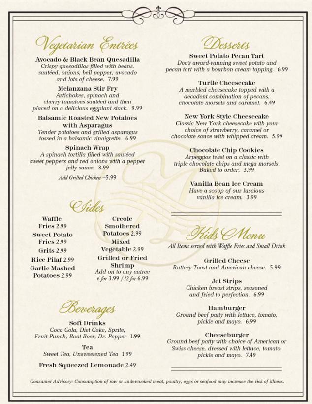Menu at Arpeggios Lounge & Event Center restaurant, Opelousas