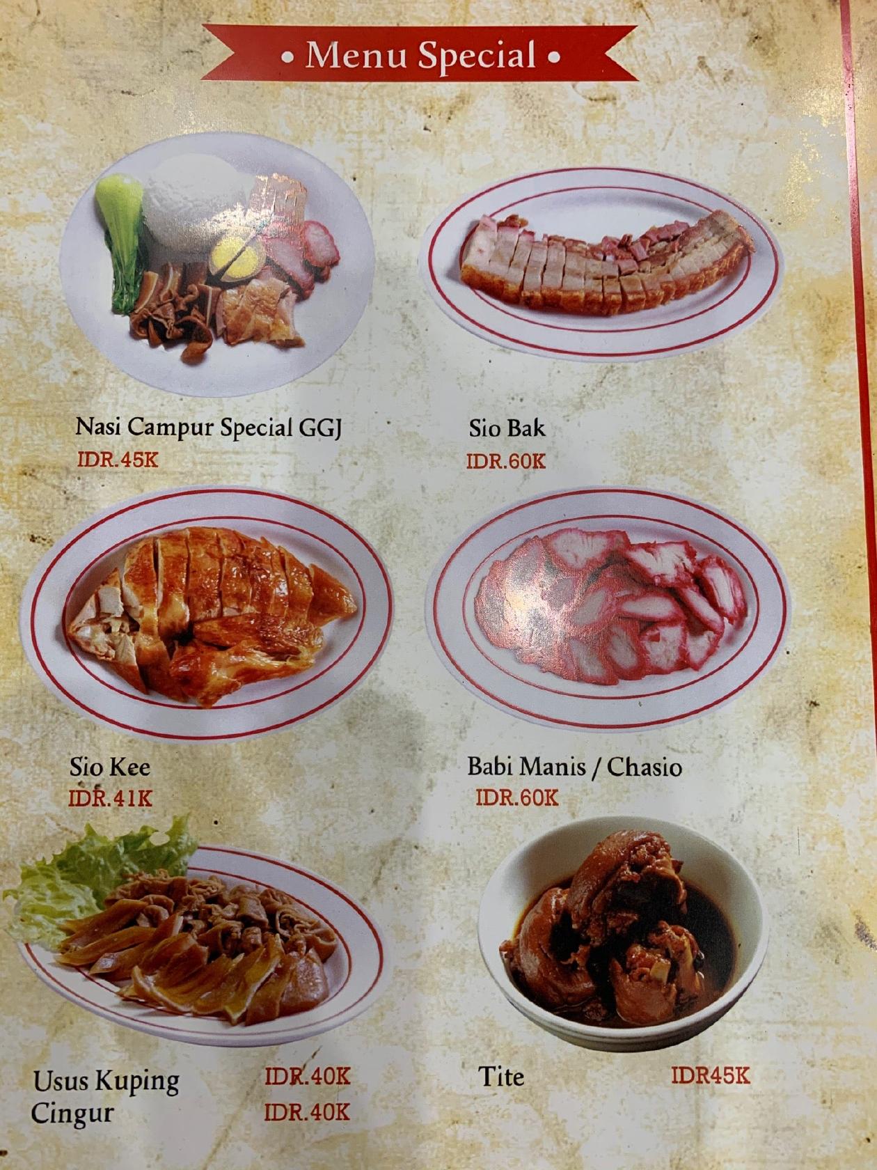 Menu at Gang djangkrik restaurant, Indonesia, Manyar Kertoarjo 104