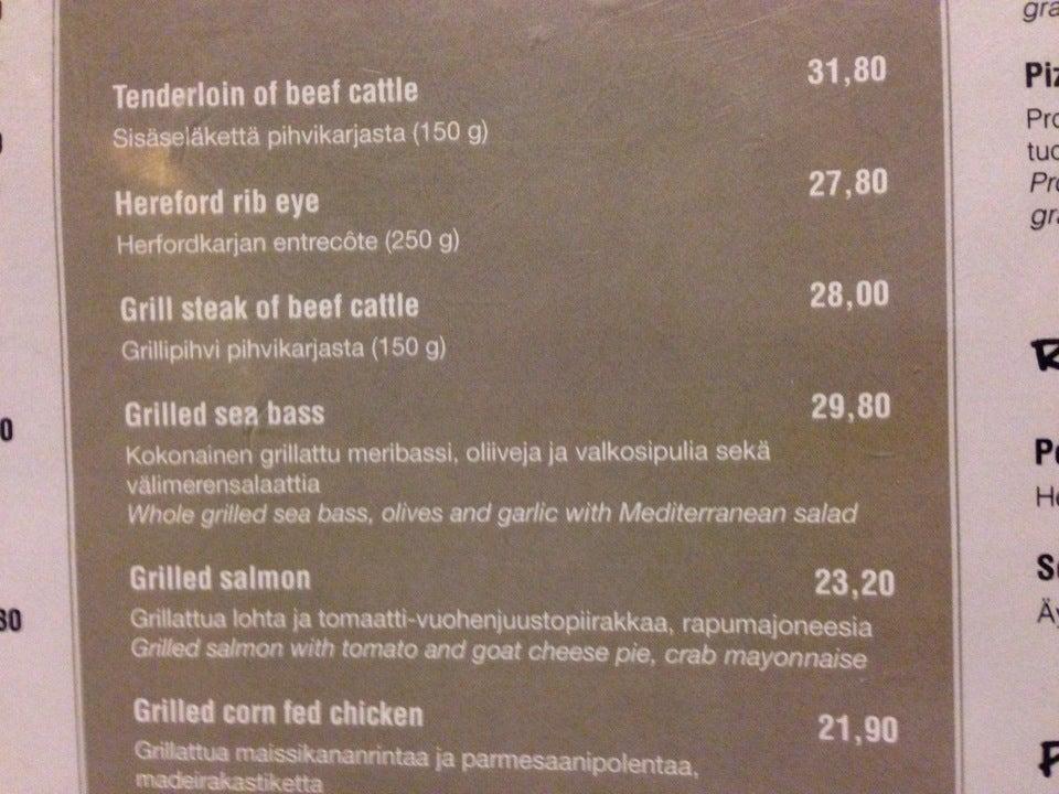 Menu at GLO Grill Kitchen restaurant, Espoo