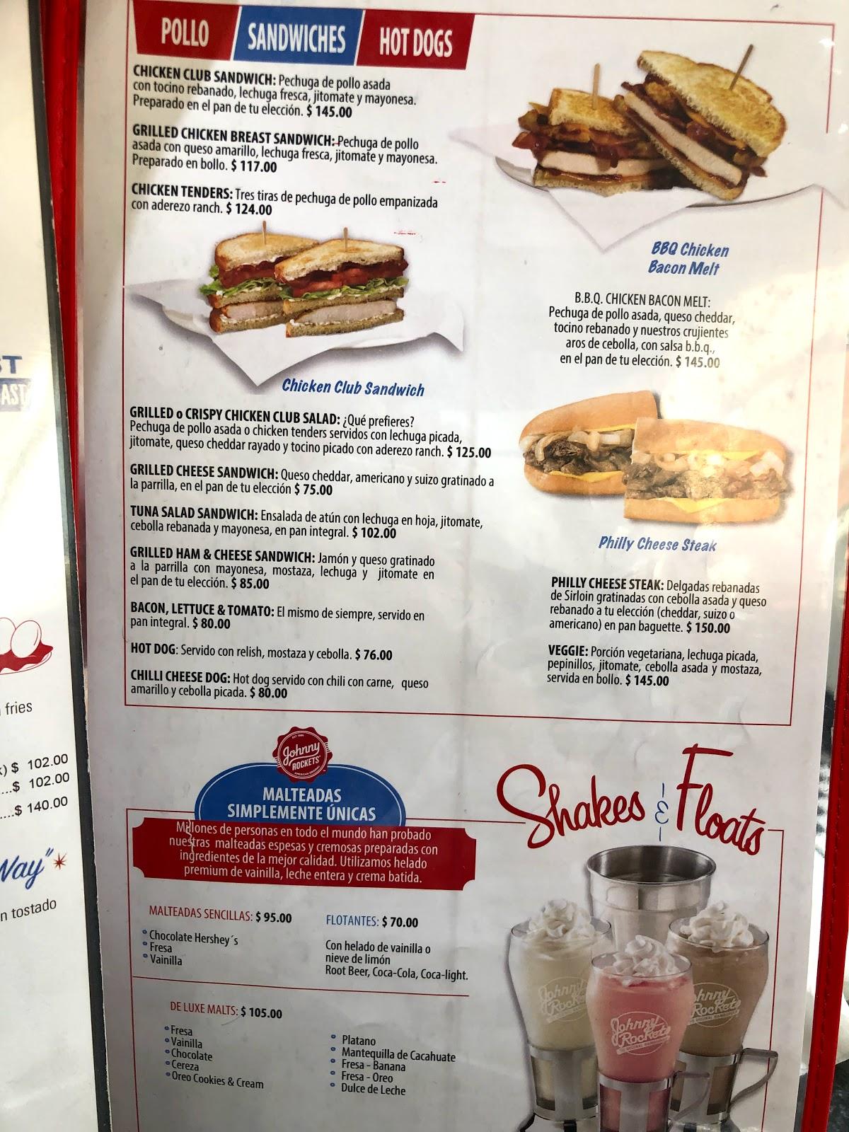 Carta del restaurante Johnny Rockets Galerías Insurgentes, Ciudad del ...