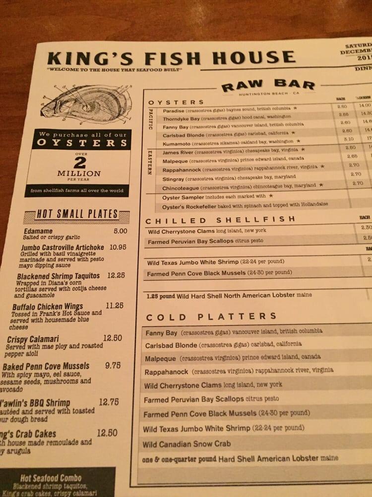 Menu at King's Fish House restaurant, Huntington Beach, 7691 Edinger Ave