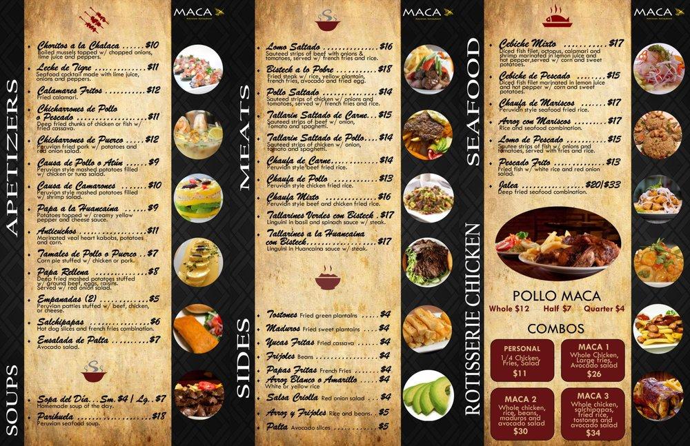 Menu at MACA Peruvian Restaurant, New York City