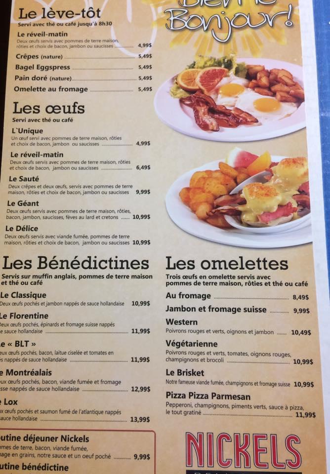 Menu at Nickels Deli - rue St-Hubert restaurant, Montreal, Rue St-Hubert