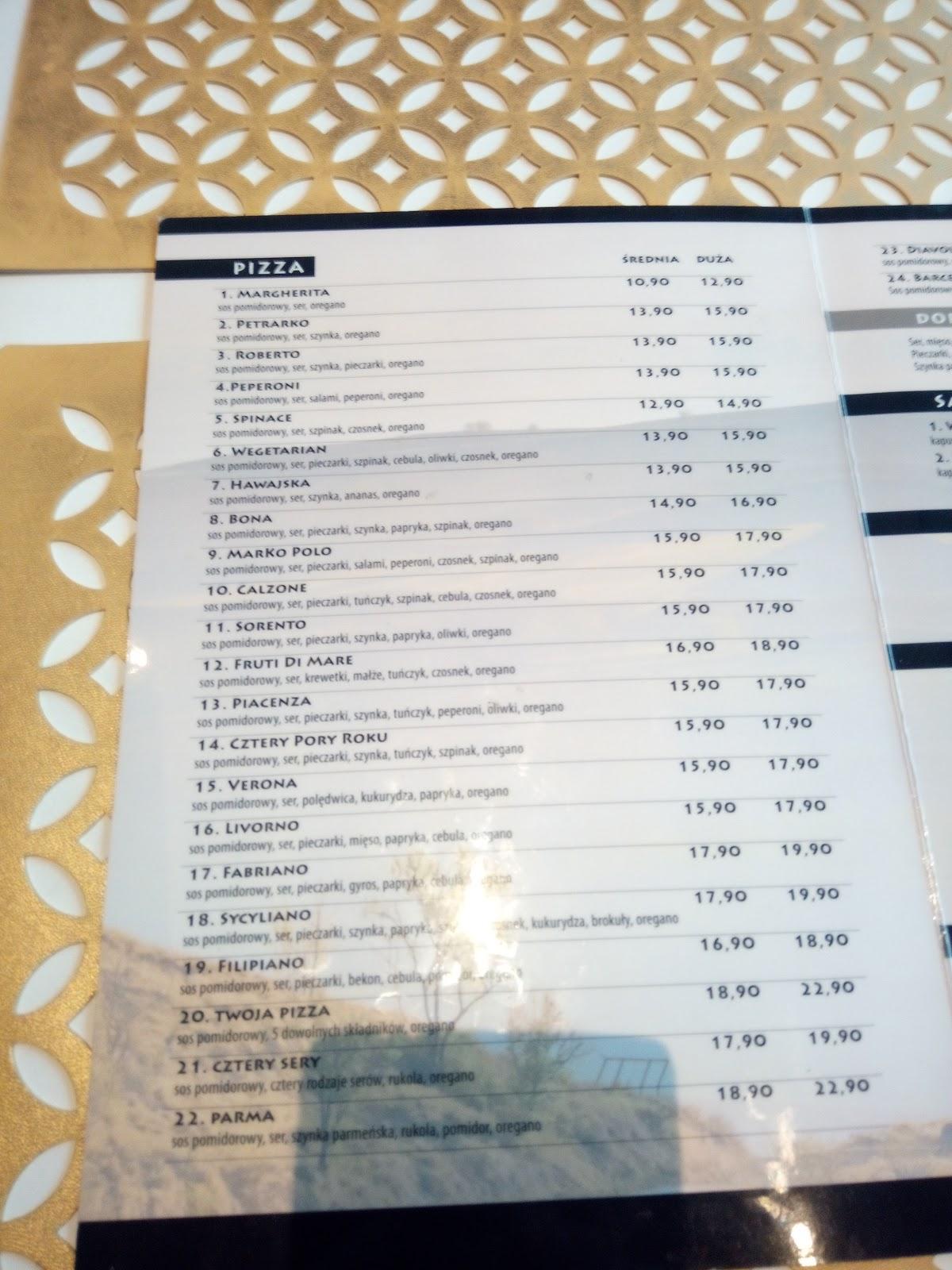 Menu at Pizzeria Roberto, Kąty Wrocławskie