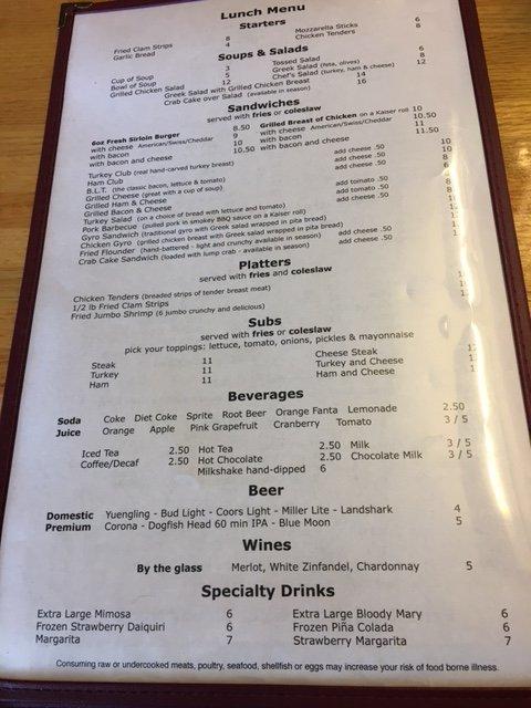 Menu at Robin Hood Restaurant, Rehoboth Beach