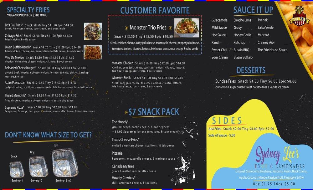 Menu at The Frie House fast food, Lansing