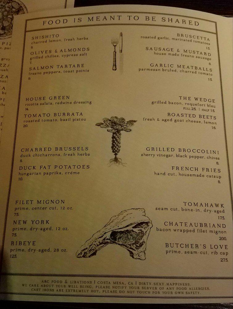 Menu at Arc Food & Libations pub & bar, Costa Mesa