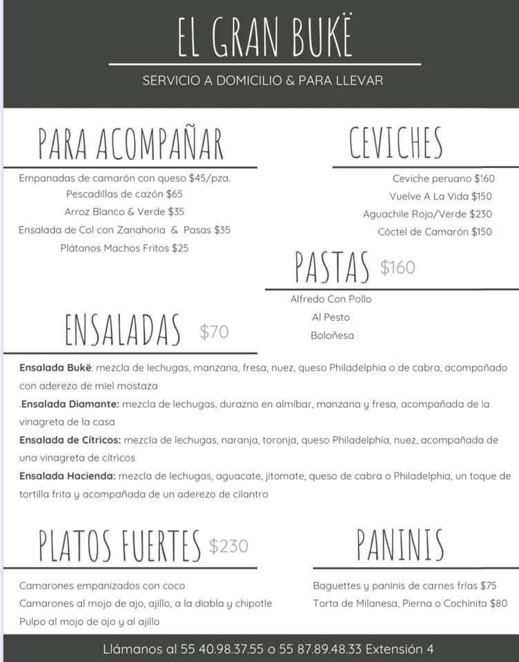 Menu at El Gran Buke, Cuernavaca