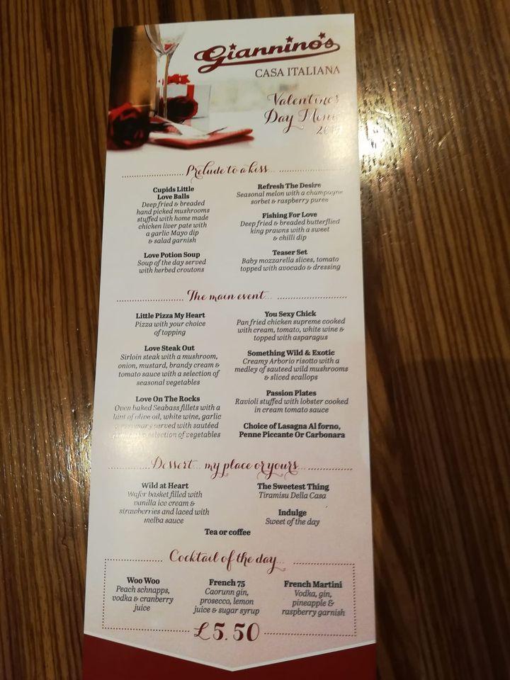 Menu at Gianninos restaurant, Broxburn