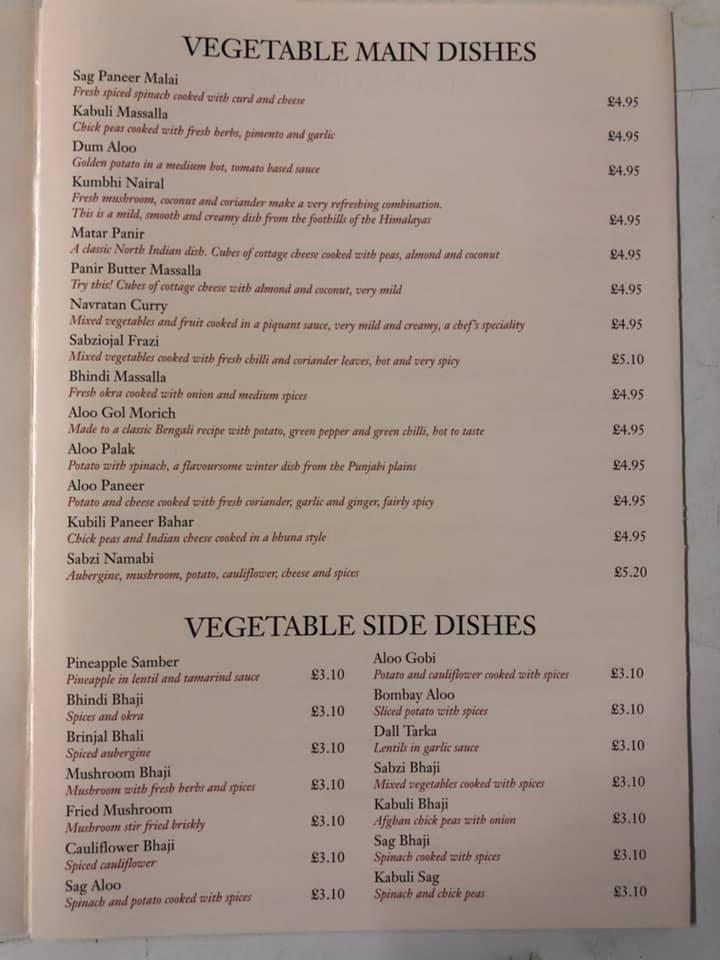Menu at Jeera Tandoori restaurant, North Shields
