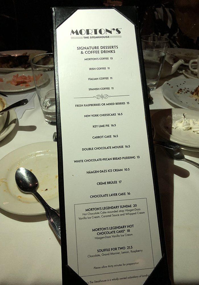 Menu at Morton's The Steakhouse, Honolulu