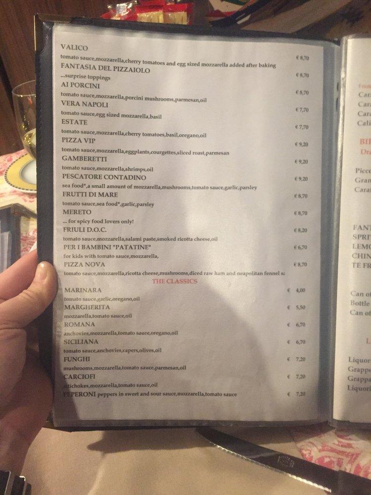 Carta de Pizzeria Al Gambero di Palmanova, Palmanova