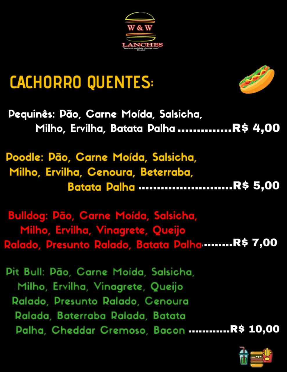 Menu at W&W Lanches pub & bar, Teresina