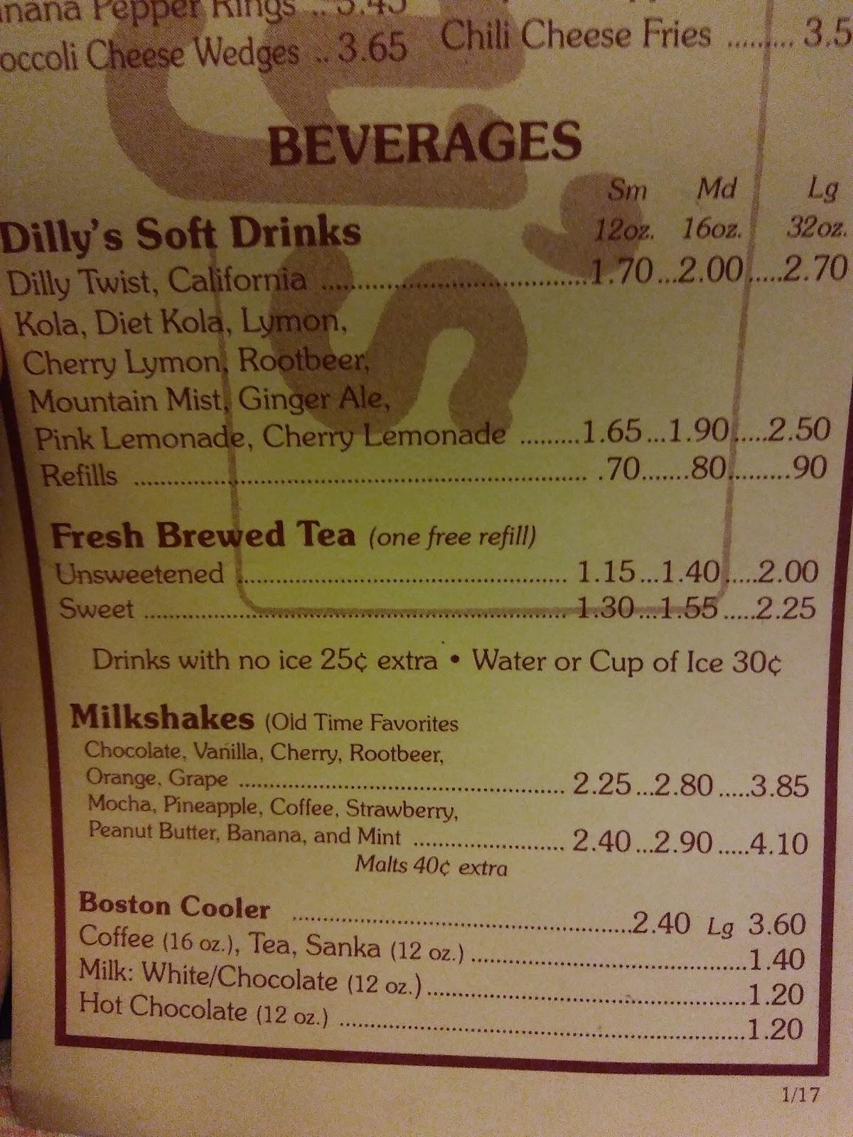 Menu at Dilly's Drive-In fast food, Akron
