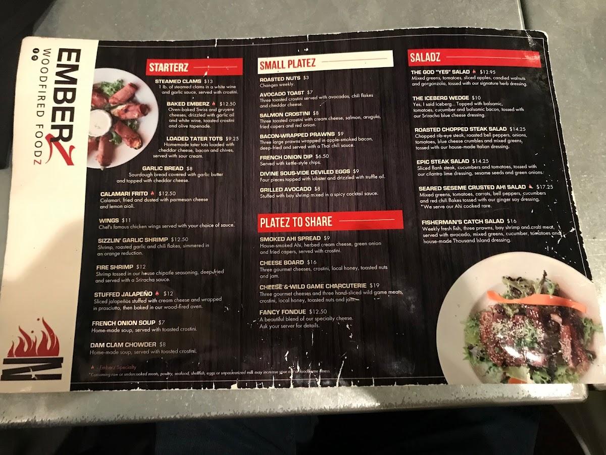 Menu at Emberz Wood-Fired Foodz pub & bar, Sonora