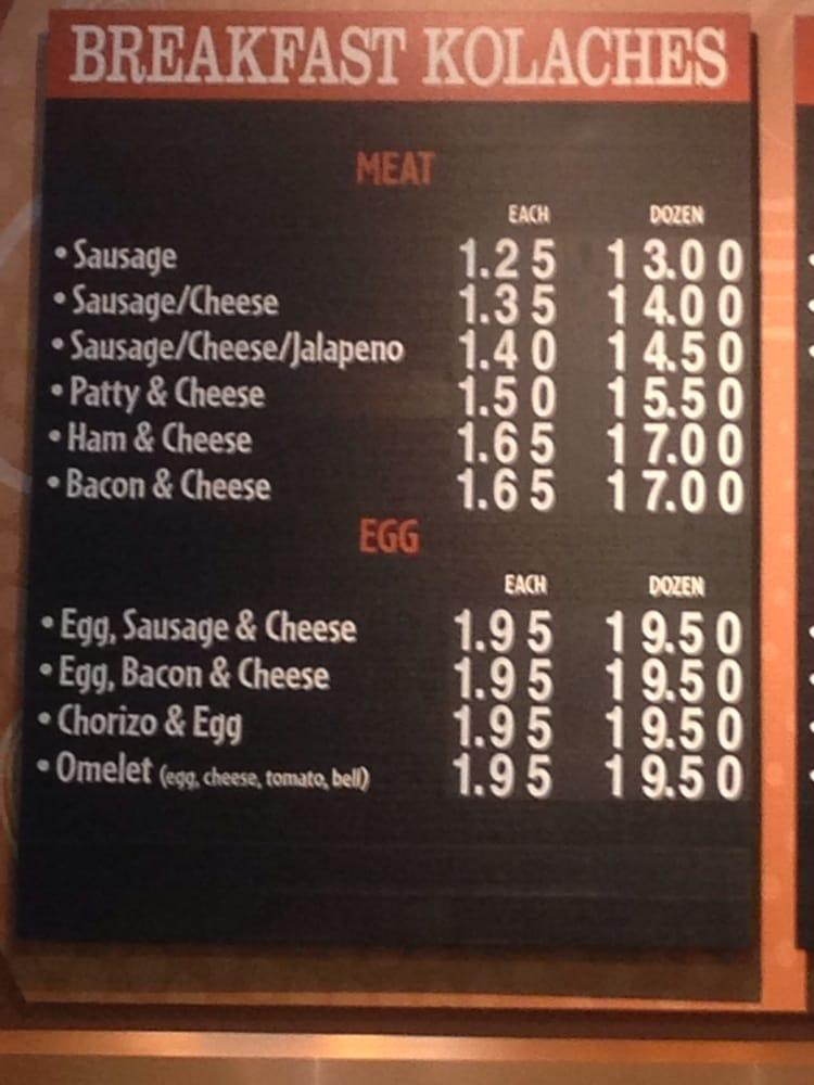 Menu at Kolache Stop cafe, San Antonio, Huebner Rd #200