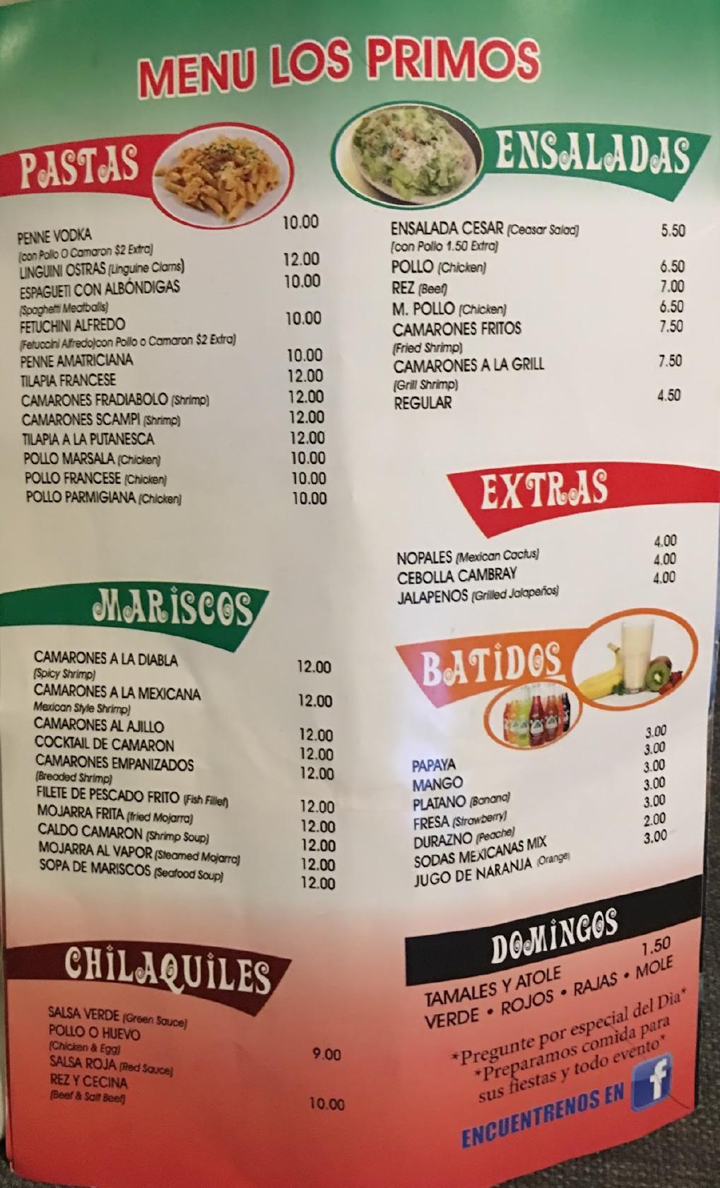 Menu at Los Primos Restaurant, Roselle, 115 E 2nd Ave