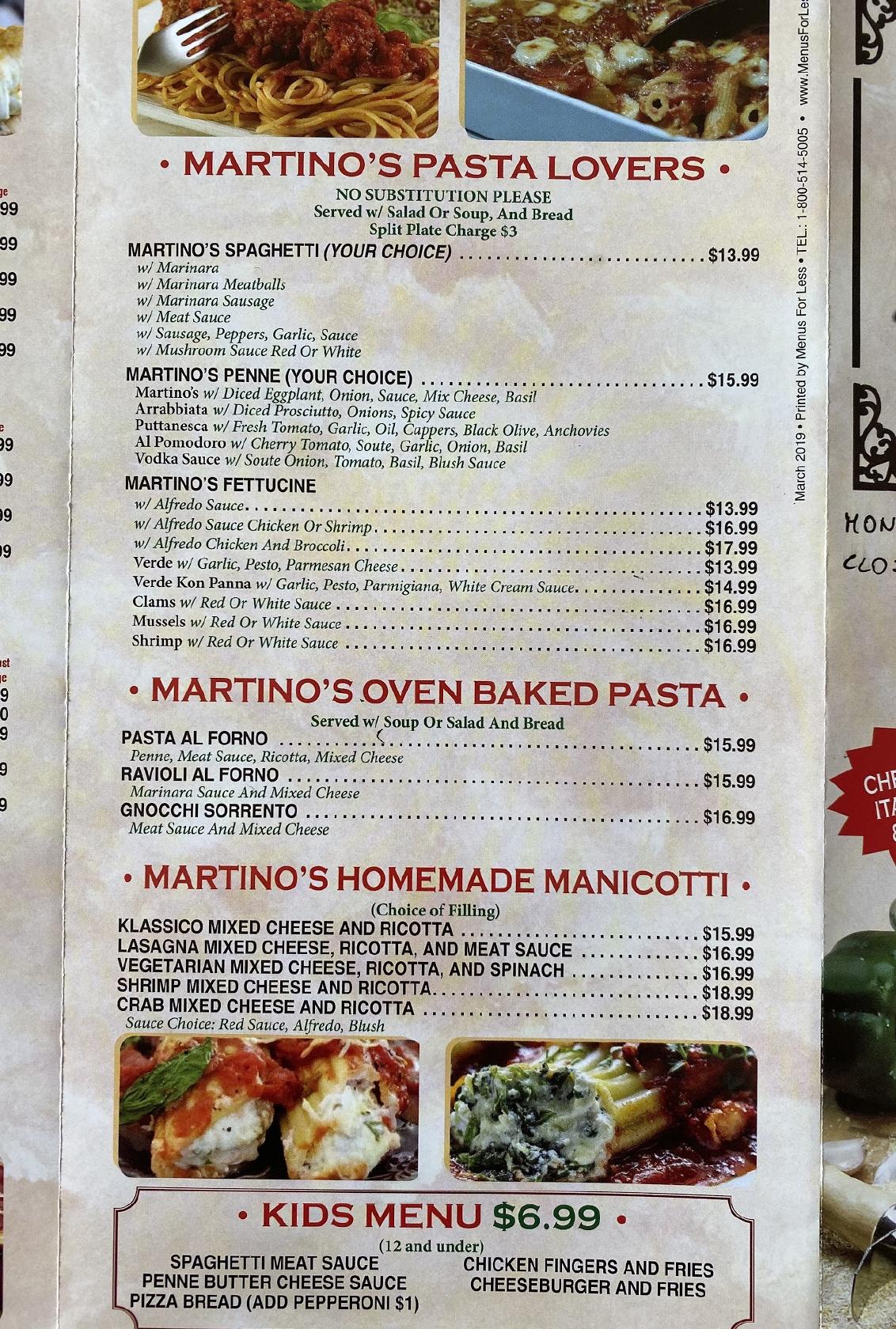 Menu at Martino's Italian Traditions pizzeria, Lebanon, PA-72