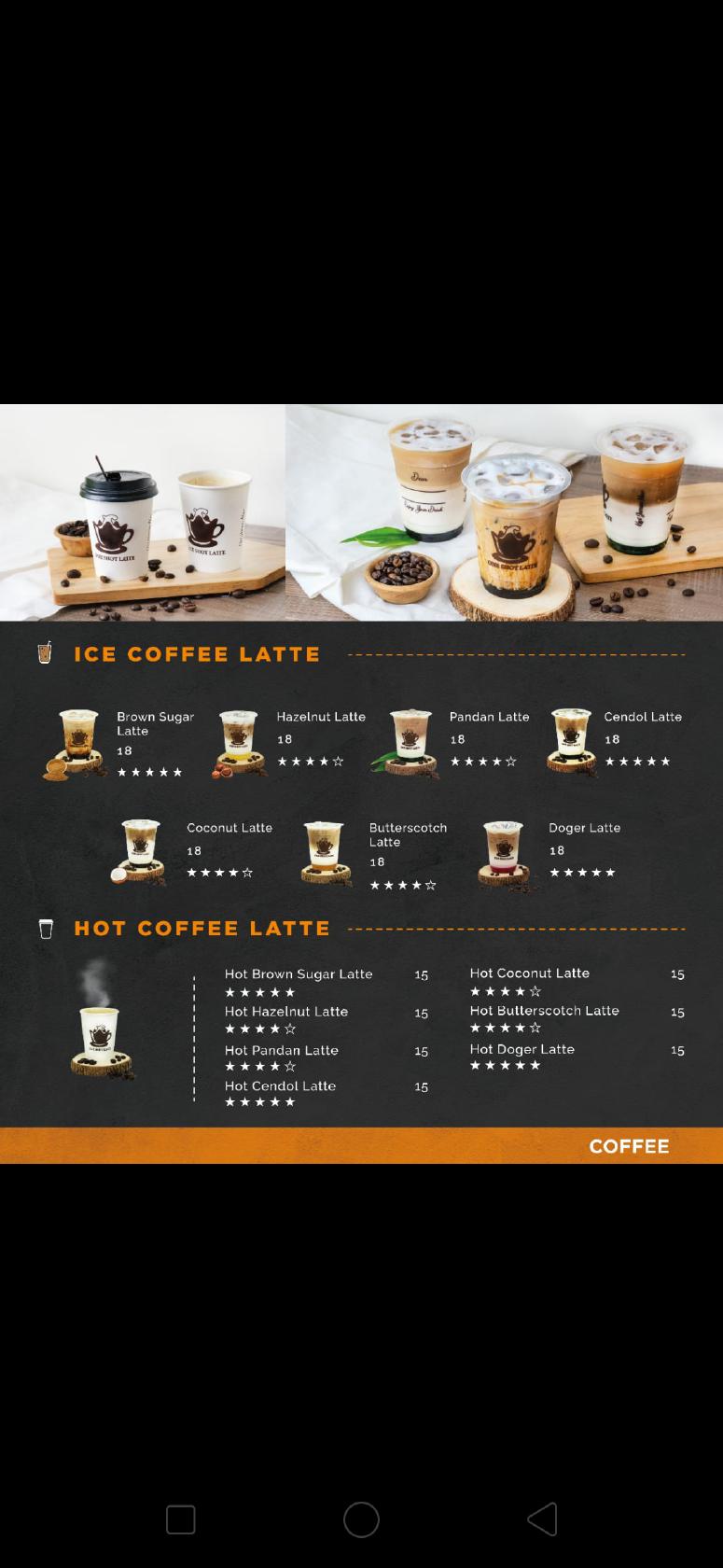 Menu at ONE SHOT LATTE cafe, Surabaya