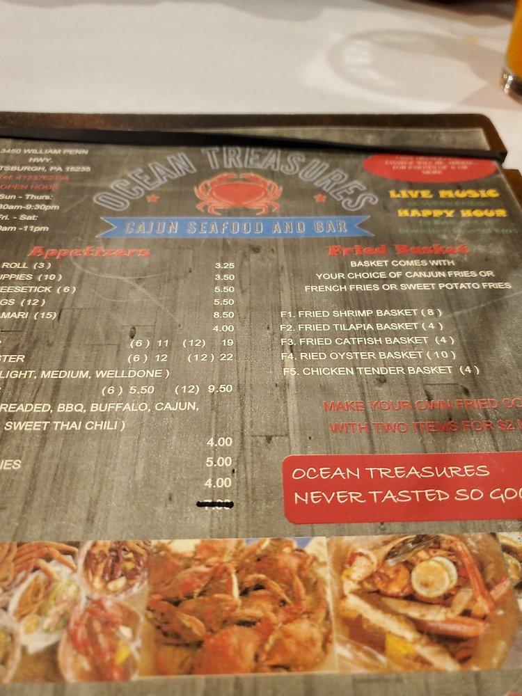 Menu at Ocean Treasures Cajun Seafood and Bar, Pittsburgh, William Penn Hwy