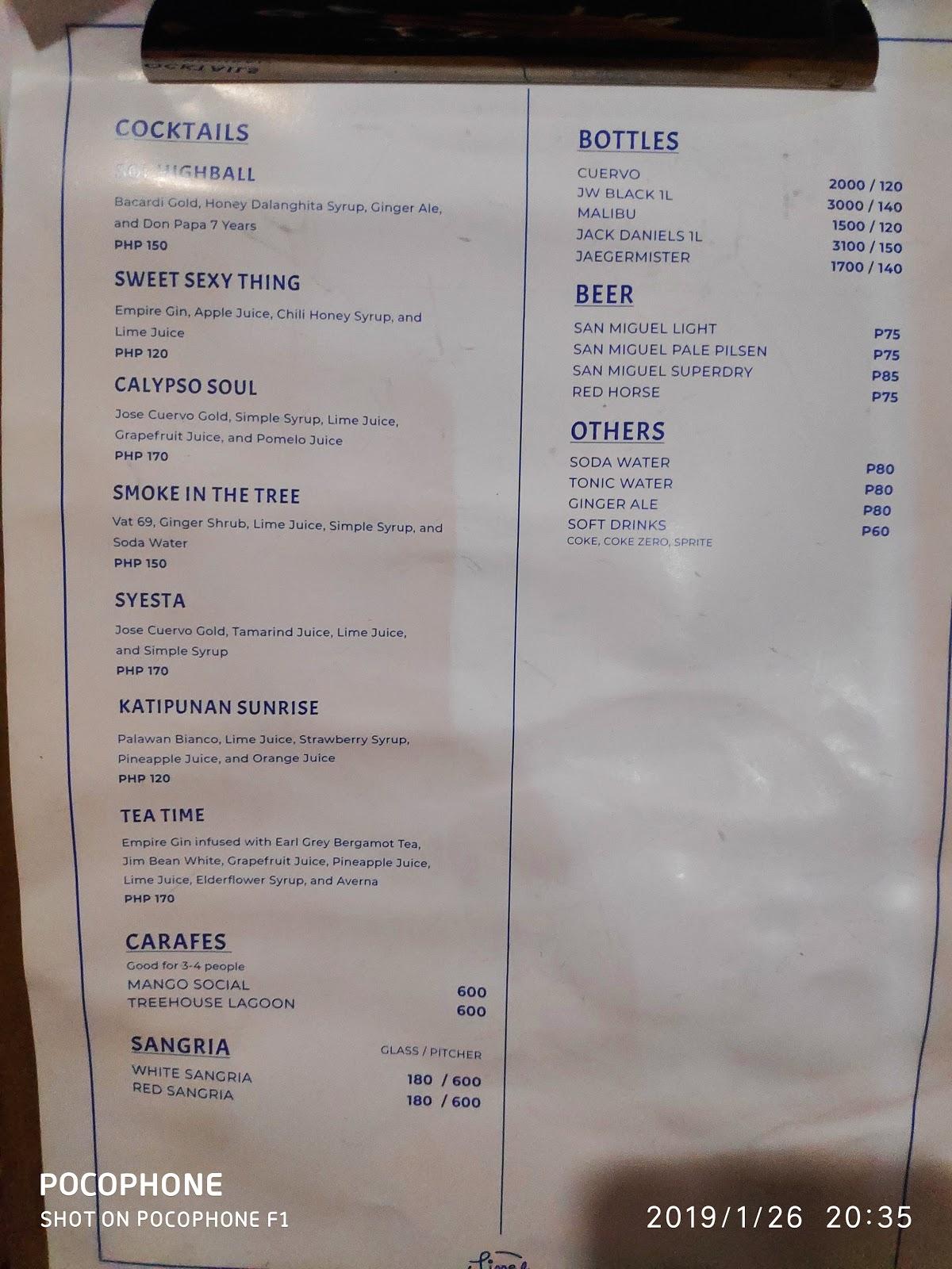 Menu at Pop Up Katipunan, Quezon City