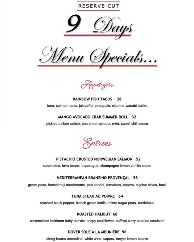 Menu at Reserve Cut steakhouse, New York City