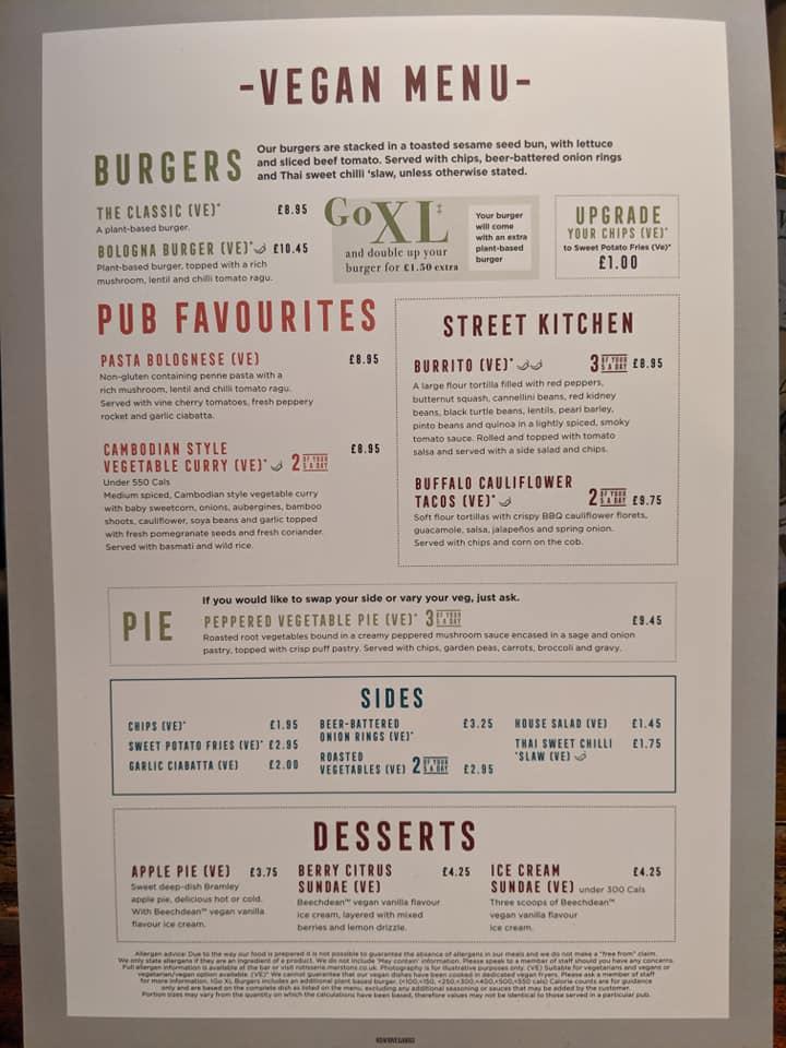Menu at Saxon King pub & bar, Southend-on-Sea